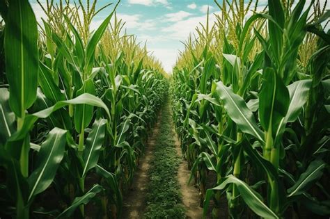 Premium Photo Rows Of The Green Corn Field