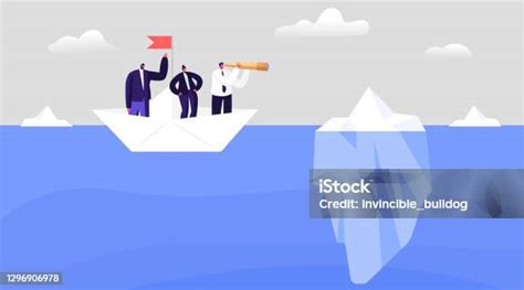 비즈니스 사람들은 숨겨진 위험 위기 파산을 피합니다 위험한 위험 개념 종이 보트의 비즈니스 캐릭터 빙산 얼음 형태에 대한 스톡 벡터 아트 및 기타 이미지 Istock