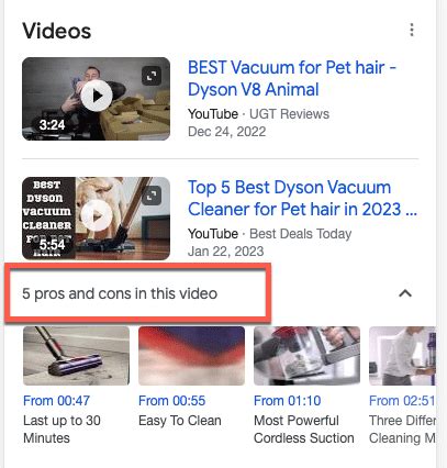 Google Search Video Results Show Pros And Cons