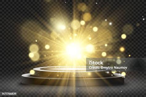 연단 받침대 또는 플랫폼 배경의 스포트라이트로 조명 벡터 일러스트레이션 밝은 빛 위에서 빛 광고 장소 승리 동작 활동에 대한 스톡 벡터 아트 및 기타 이미지 Istock
