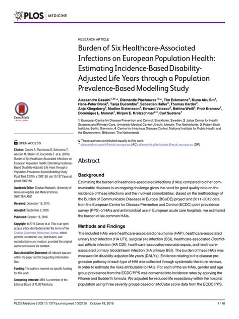 Burden Of Six Healthcare Associated Infections On European Population