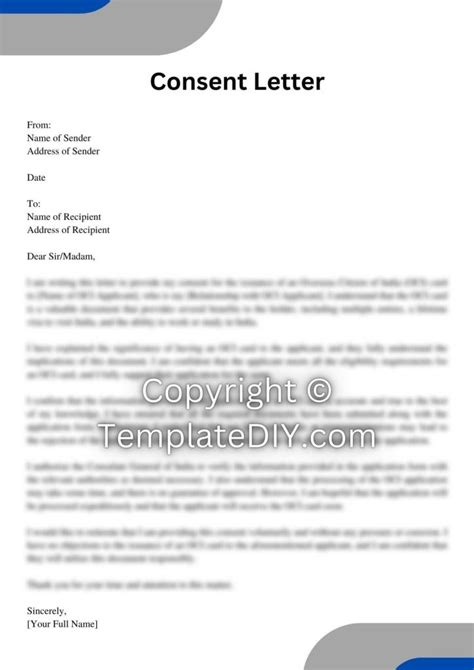 Consent Letter For Oci Application Template Download Now