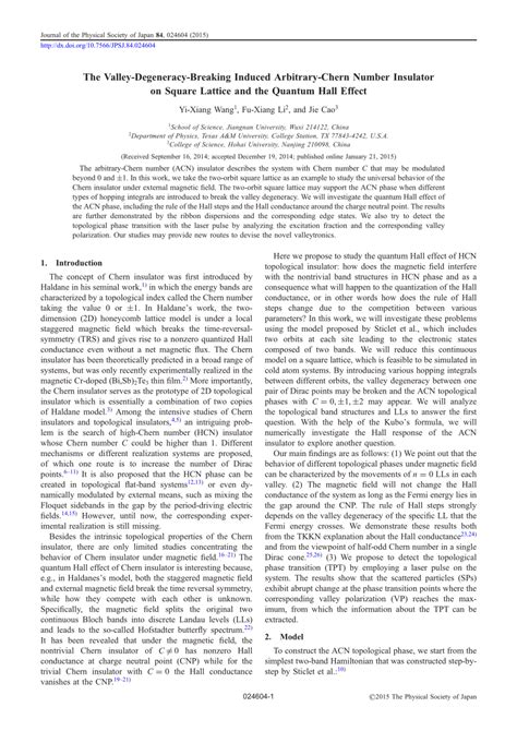 Pdf The Valley Degeneracy Breaking Induced Arbitrary Chern Number Insulator On Square Lattice