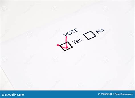 Mark Yes In Vote Checkbox With Red On Checklist On White Paper Stock