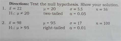 solved directions test the null hypothesis show your solution 1