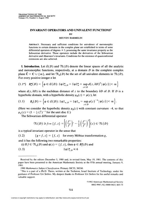 Pdf Invariant Operators And Univalent Functions