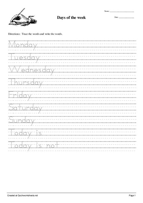 Days Of The Week Handwriting Worksheet Quickworksheets