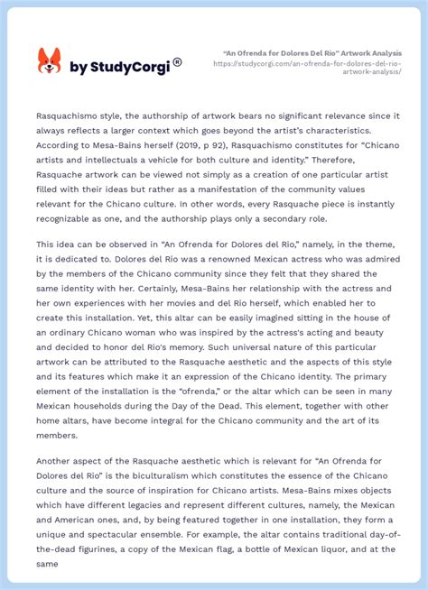 An Ofrenda For Dolores Del Rio Artwork Analysis Free Essay Example