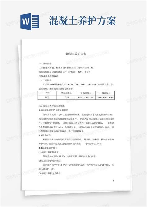 混凝土养护方案 Word模板下载编号lvvzxakm熊猫办公