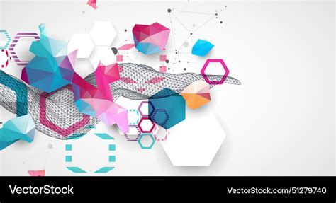 Abstract Wave With Colorful Hexagons And Plexus Vector Image