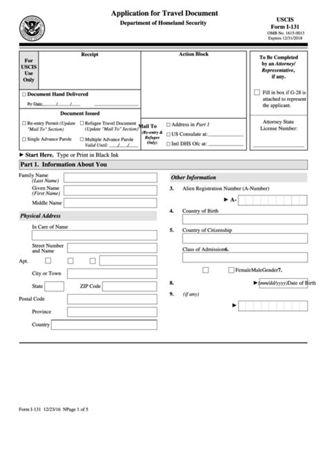 Fillable Form I 131 Application For Travel Document Citizenship And