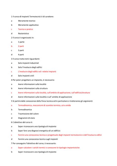 Domande Impianti Termotecnicipdf Panieri Di Impianti Tecnici Docsity
