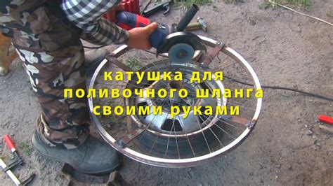 Катушка для поливочного шланга из диска, ступицы и металлолома. Легко ...