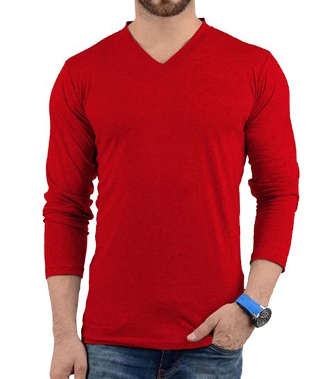 Mens Red Long Sleeve V Neck Shirt
