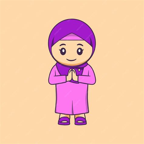 Premium Vector Cute Moslem Character Vector Illustration Of A Muslim Girl Wearing Hijab