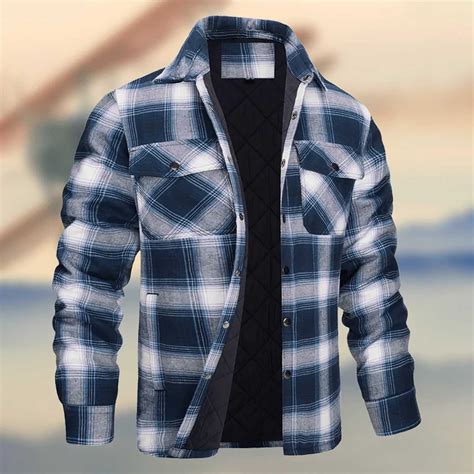 Cllios Mens Flannel Shirt Jacket With Quilted Lined Classic Fit Long