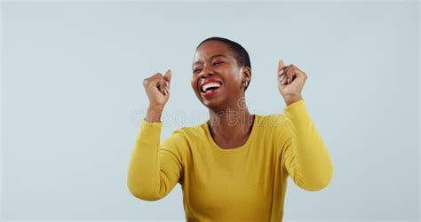Energy Dance And Music With A Happy Black Woman On A Blue Background