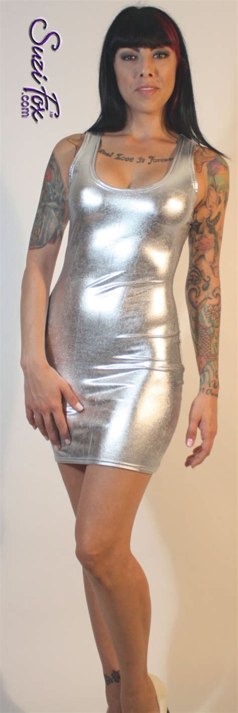 Tank Style Mini Dress In Shiny Metallic Foil Coated Spandex By Etsy