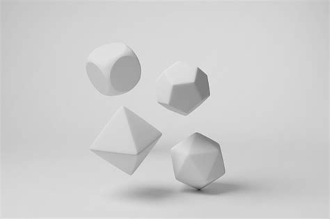 흑백과 미니멀리즘의 흰색 배경에 공중에 떠 있는 다른 수의 얼굴을 가진 흰색 게임 주사위 데스크탑 보드 게임의 개념 그림 추첨 티켓에 대한 스톡 사진 및 기타 이미지