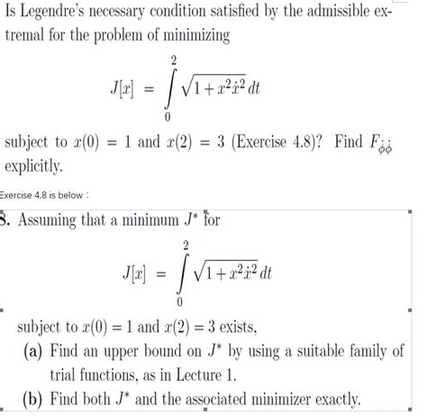 Solved Is Legendres Necessary Condition Satisfied By The