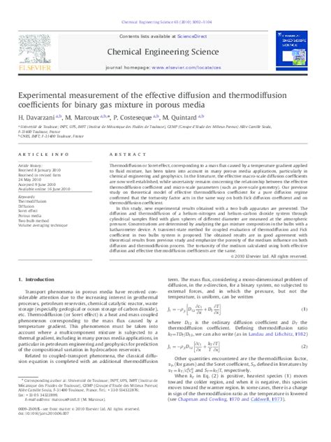 Pdf Experimental Measurement Of The Effective Diffusion And Thermodiffusion Coefficients For