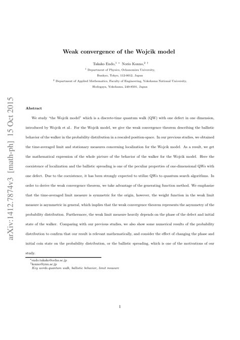 Pdf Weak Convergence Of The Wojcik Model