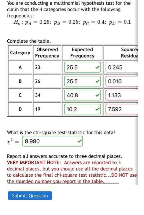Solved You Are Conducting A Multinomial Hypothesis Test For