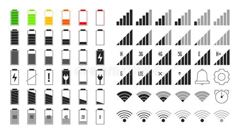 Battery And Signal Icons Smartphone Charge Status Gsm And Wifi Signal