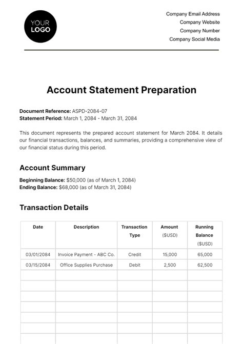 Free Account Statement Preparation Template To Edit Online