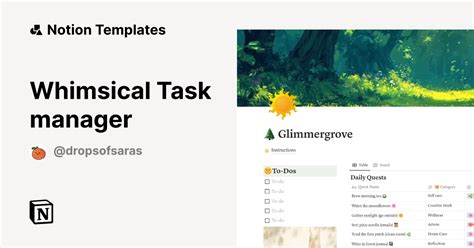 Whimsical Task Manager Template By Drops Of Saras Notion Marketplace