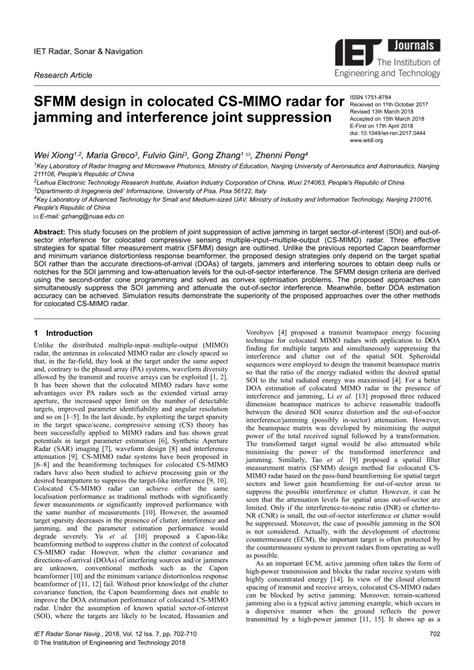 Pdf Spatial Filter Measurement Matrix Design In Colocated Cs Mimo Radar For Jamming And