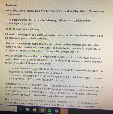 Solved Monthdays Write A Class Called Monthdays Have The