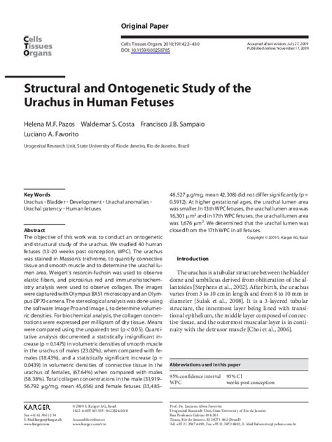 Pdf Structural And Ontogenetic Study Of The Urachus In Human Fetuses