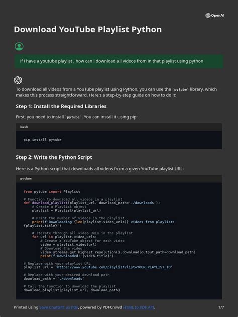 download youtube playlist python pdf