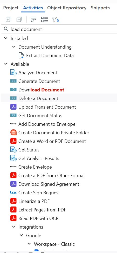 Load Document Activity Not Showing Document Understanding Uipath