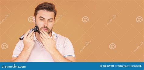 Caucasian Man Trying To Make A Hair Cut By Himself With Scissors Male