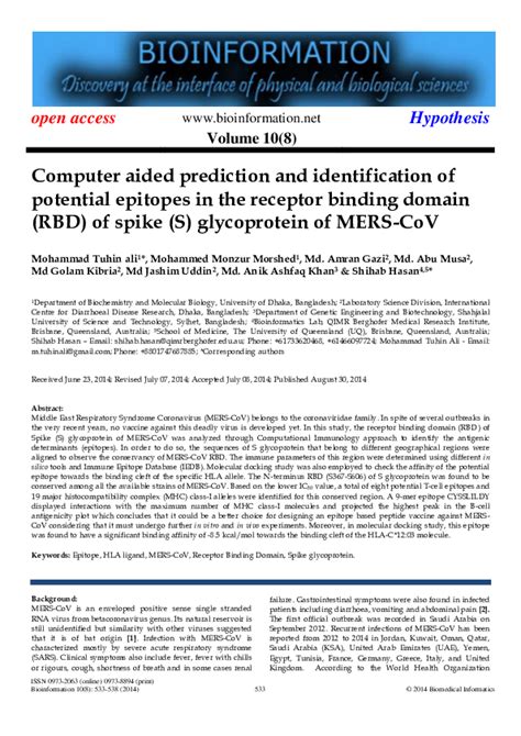 Pdf Predicting Epitopes In Mers Cov Spike Protein