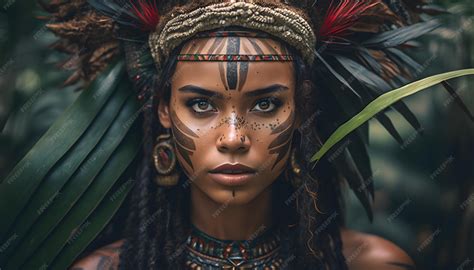 Premium Photo A Woman With A Tribal Tattoo On Her Face