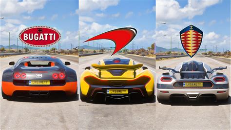 Fh5 Drag Race Veyron Vs Mclaren P1 Vs Koenigsegg One1 Youtube
