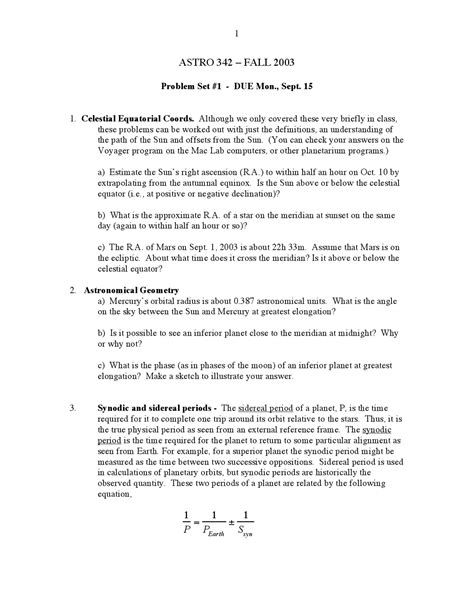 Problem Set 1 Introduction To Solar System Astronomy Astro 342