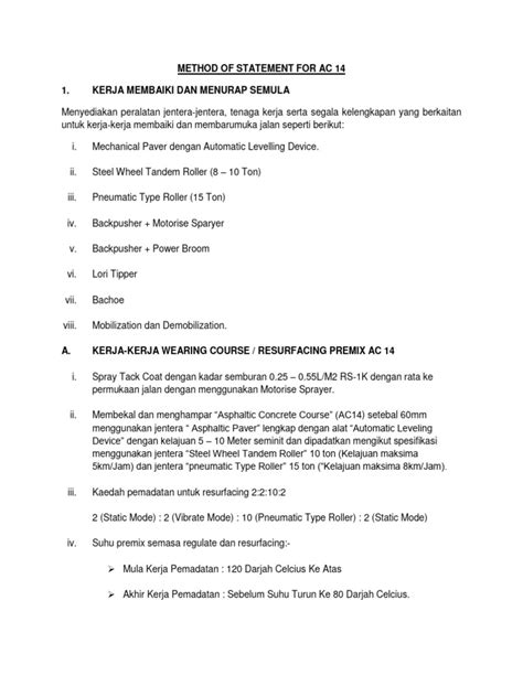 Method Statement Mill And Pave Pdf