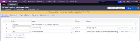 how to log a message using data transform