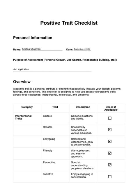 Positive Attributes List And Example Free Pdf Download