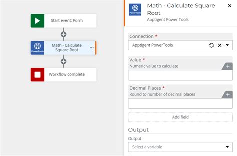calculate square root powertools workflow automation plugin