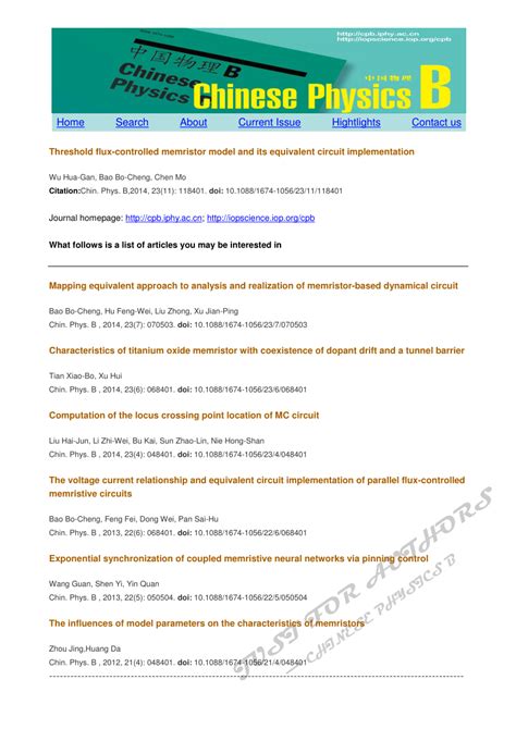 PDF Threshold Flux Controlled Memristor Model And Its Equivalent Circuit Implementation