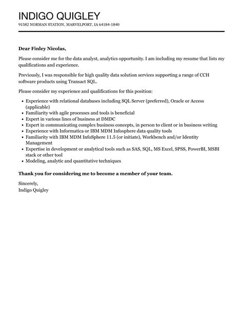 Data Analyst Analytics Cover Letter Velvet Jobs