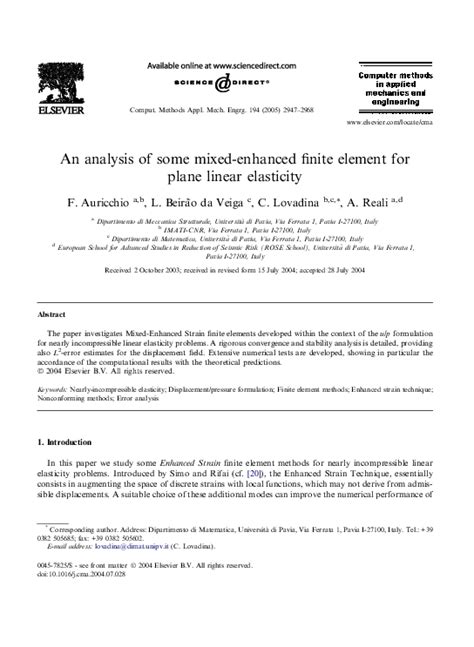 Pdf An Analysis Of Some Mixed Enhanced Finite Element For Plane