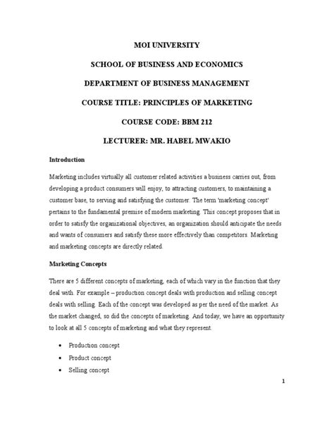 Bbm 212 Principles Of Marketing Notes Pdf Marketing Promotion