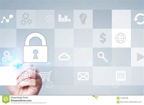 Data Protection And Cyber Security Concept On The Virtual Screen Stock