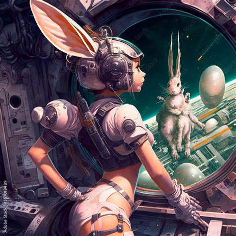 Bunny Based Alien Female On A Space Station Built Into A Asteroid Belt